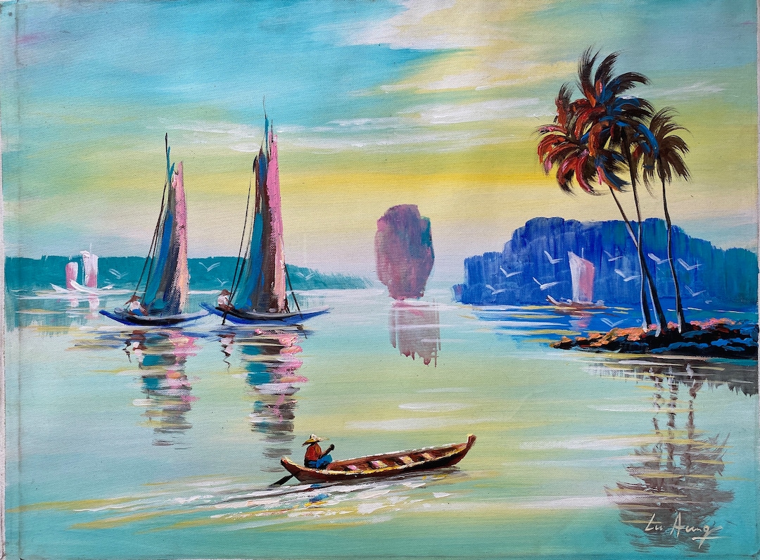 Myanmar/burmese Nature Hand-painted Original Acrylic Painting on Canvas ...