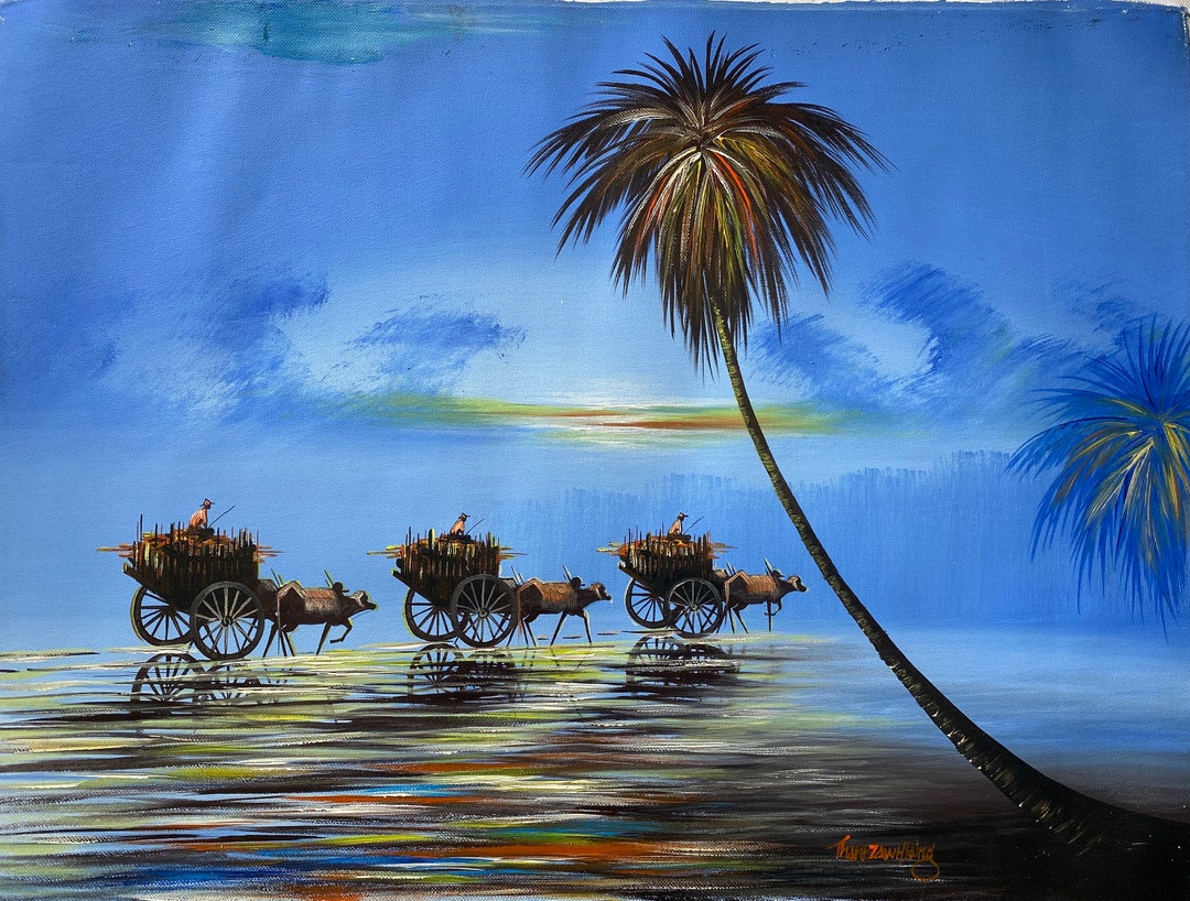Myanmar/burmese Nature Hand-painted Original Acrylic Painting on Canvas ...