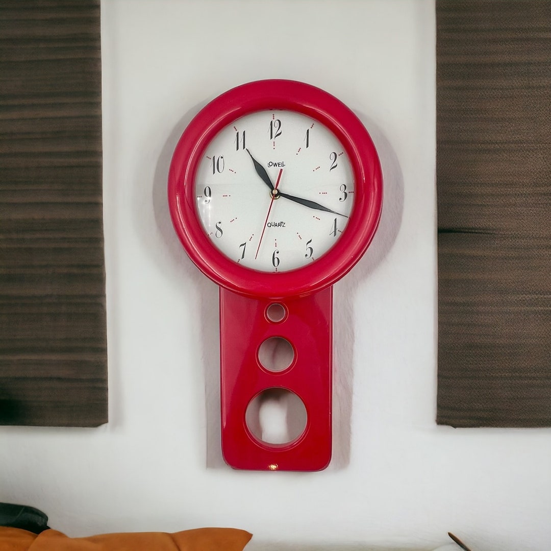 Quirky 80s Wall Clock With Pendulum Shape 80s Glossy Red Clock by ...