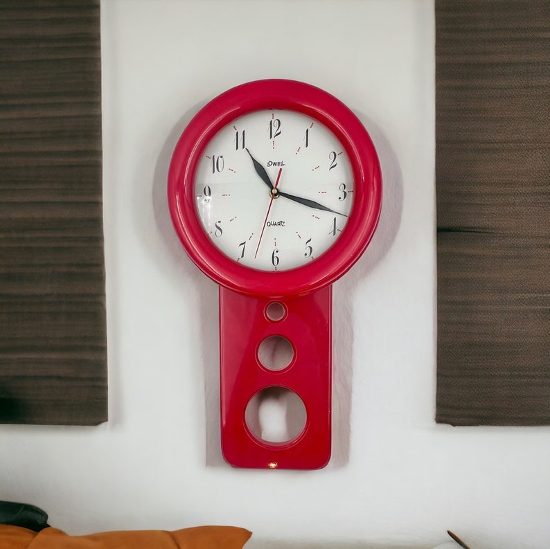 Quirky 80s Wall Clock With Pendulum Shape 80s Glossy Red Clock by ...