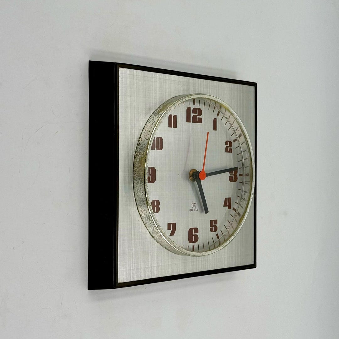 Vintage 70s Design Wall Clock by ECS - Chrome and Brown Accents ...