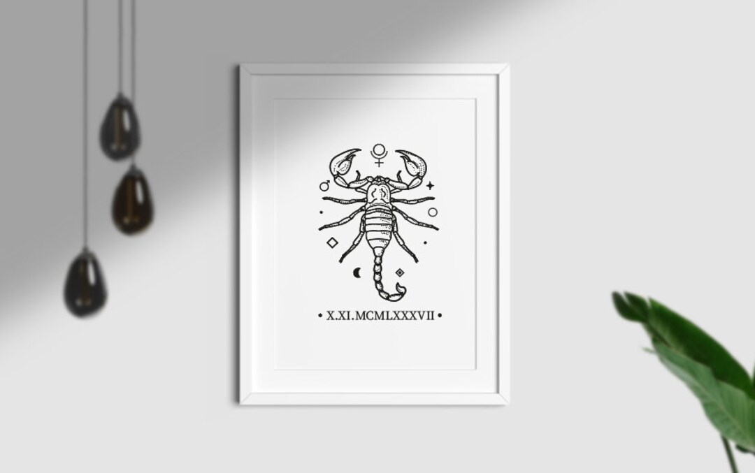Scorpio Horoscope Design With Birth Details in Roman Numerals Perfect ...
