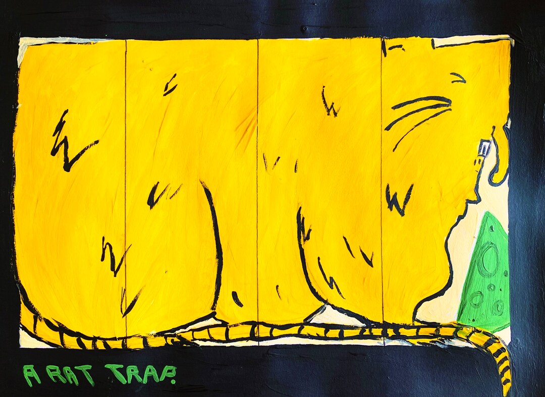 A Rat Trap, Original Painting, Surreal Art, Rat Art Print, Fat Rat, A4 ...