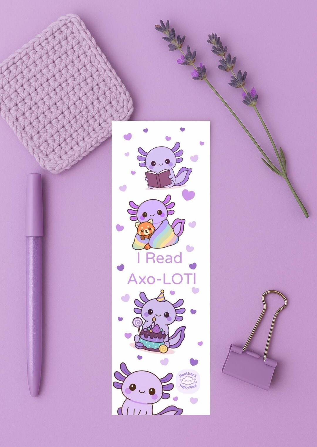 Purple Axolotl Bookmark “ I Read Axo-lotl” Holograpgic or Laminated - Etsy