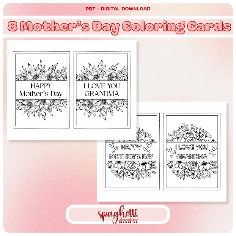 Mother's Day Coloring Card - PRINTABLE Mother's Day Grandma Card - DIY ...