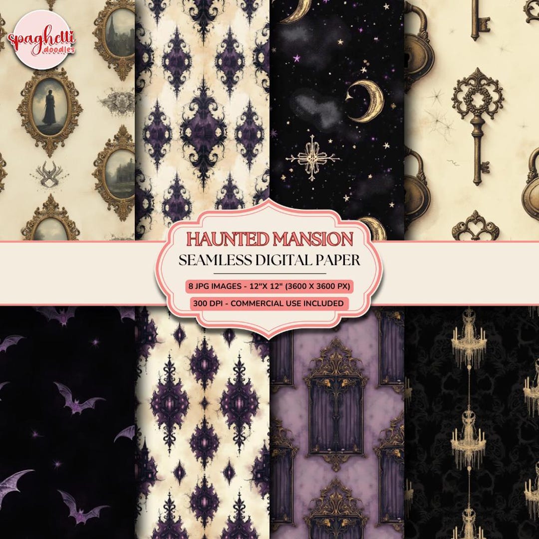Haunted Mansion Digital Paper Pack | Gothic Seamless Patterns | Dark ...