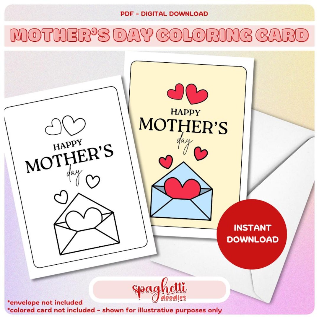 Mother's Day Coloring Card - PRINTABLE Mother's Day Card - DIY Coloring ...