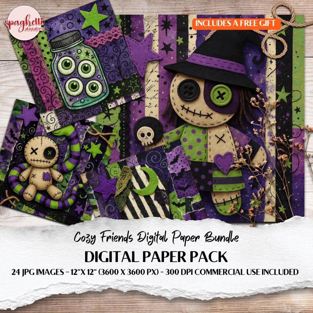 Halloween Friends Digital Paper | Spooky Kawaii Junk Journal Supplies ...