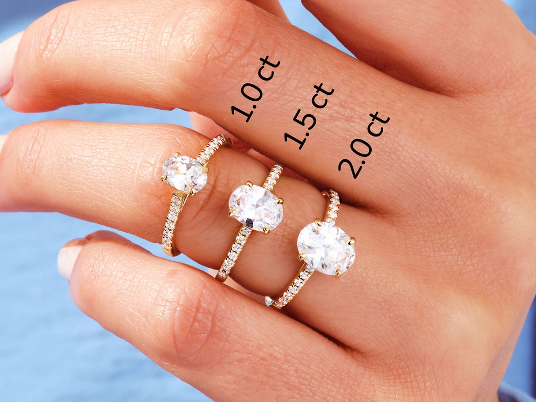 14K Solid Gold Oval Cut Moissanite Engagement Ring With Pave Set Sidestones / Oval Engagement ...