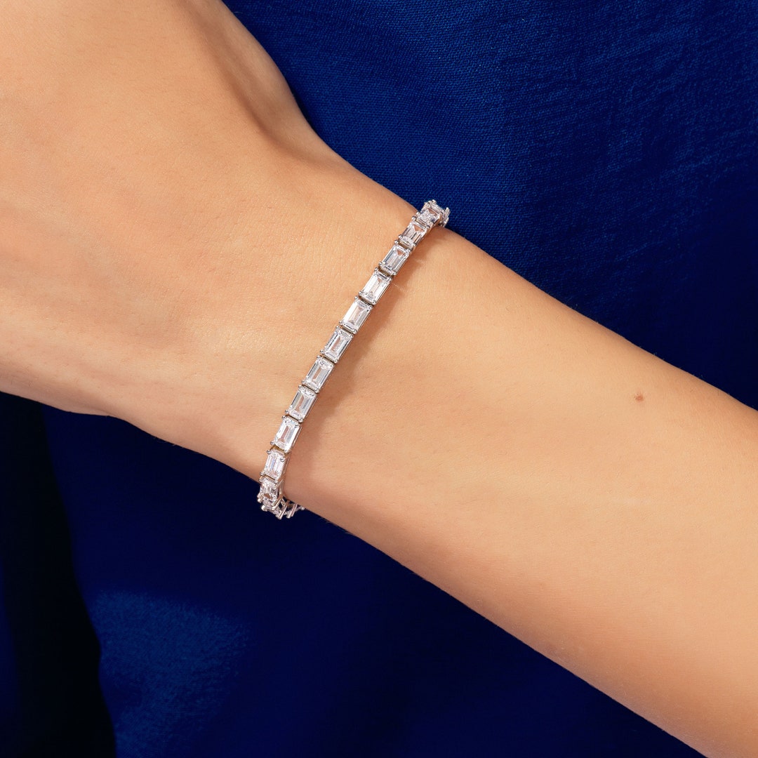Emerald Cut Moissanite Tennis Bracelet 14k Solid Gold Moissanite