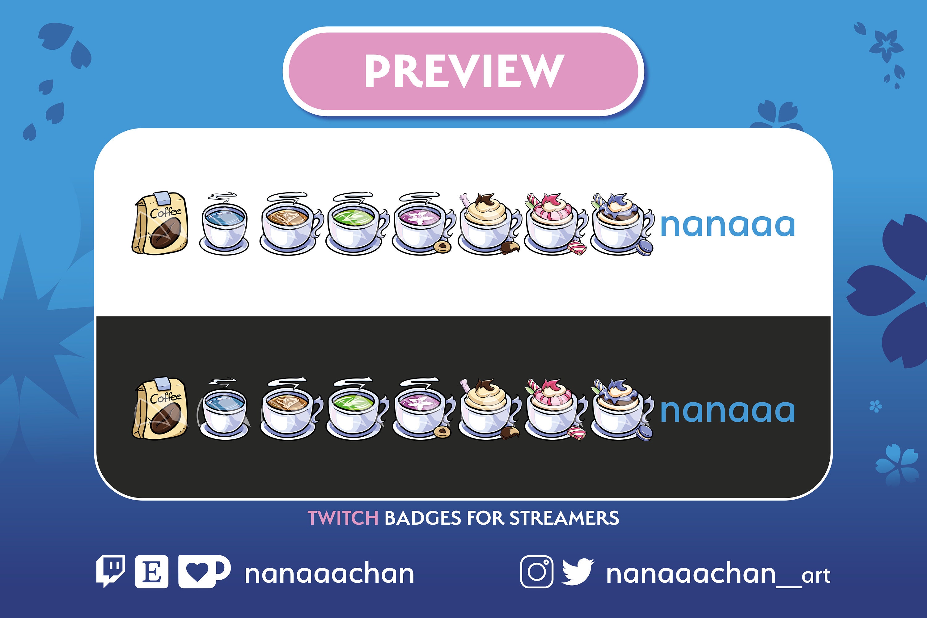 Cafe Coffee Cups - Sub Badges - Twitch Stream - Streamer - Coffee Beans ...