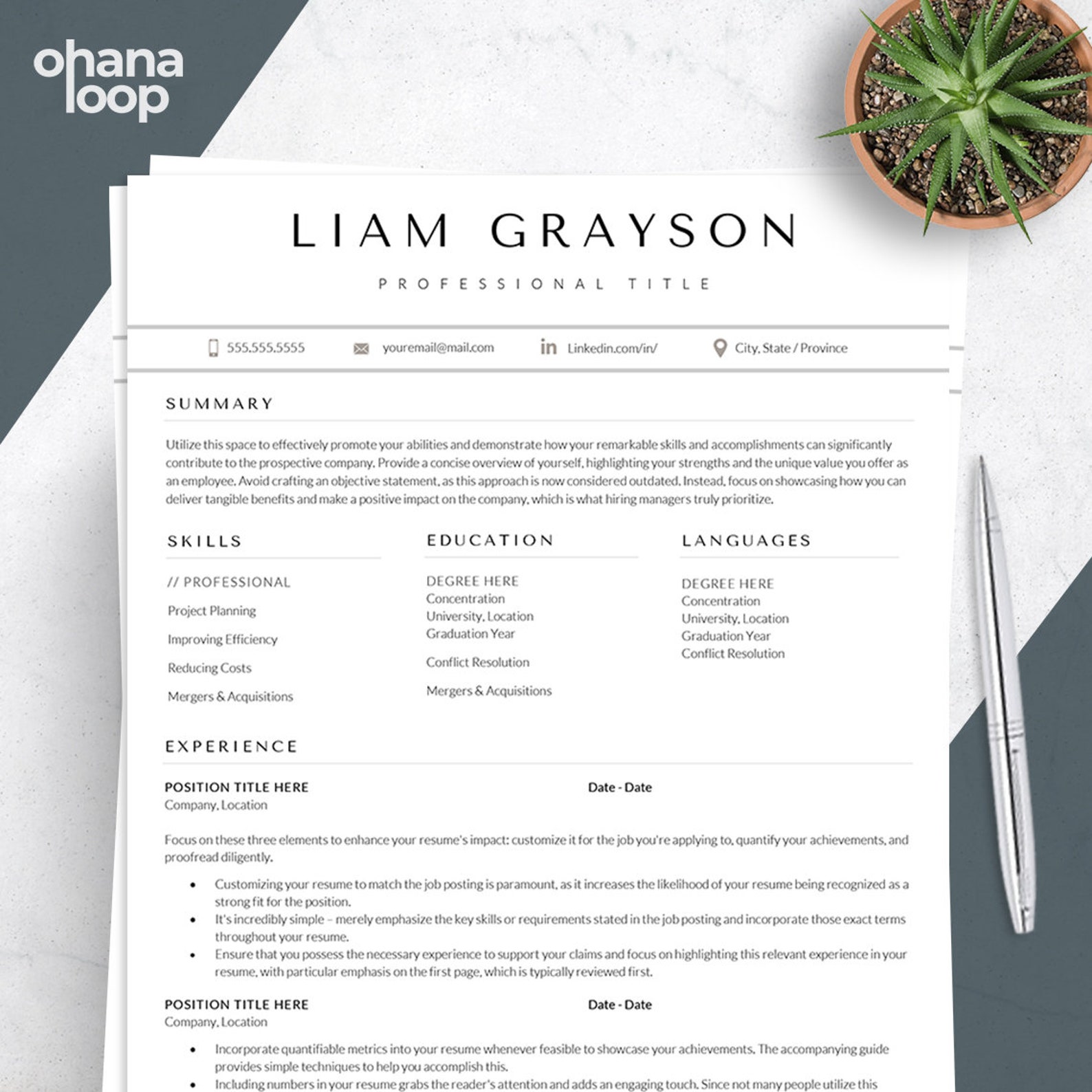 Simple Resume Format for Word, Pages, Google Docs | Traditional Resume ...