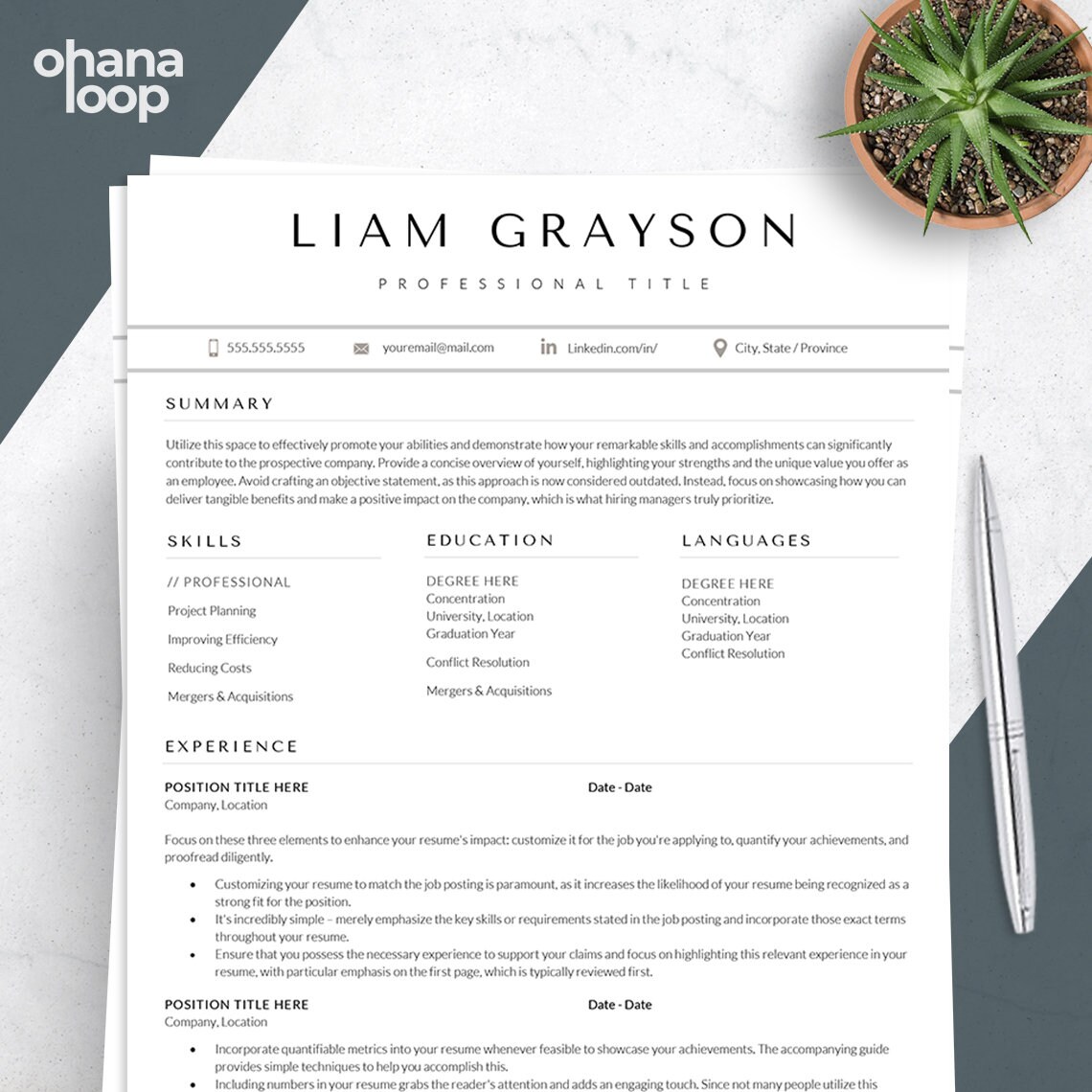 Simple Resume Format for Word, Pages, Google Docs | Traditional Resume ...