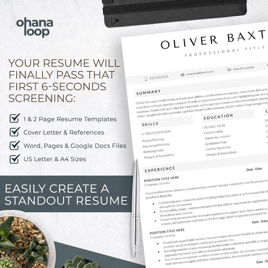 Simple Resume for Word, Pages, Google Docs | ATS Friendly| Traditional ...