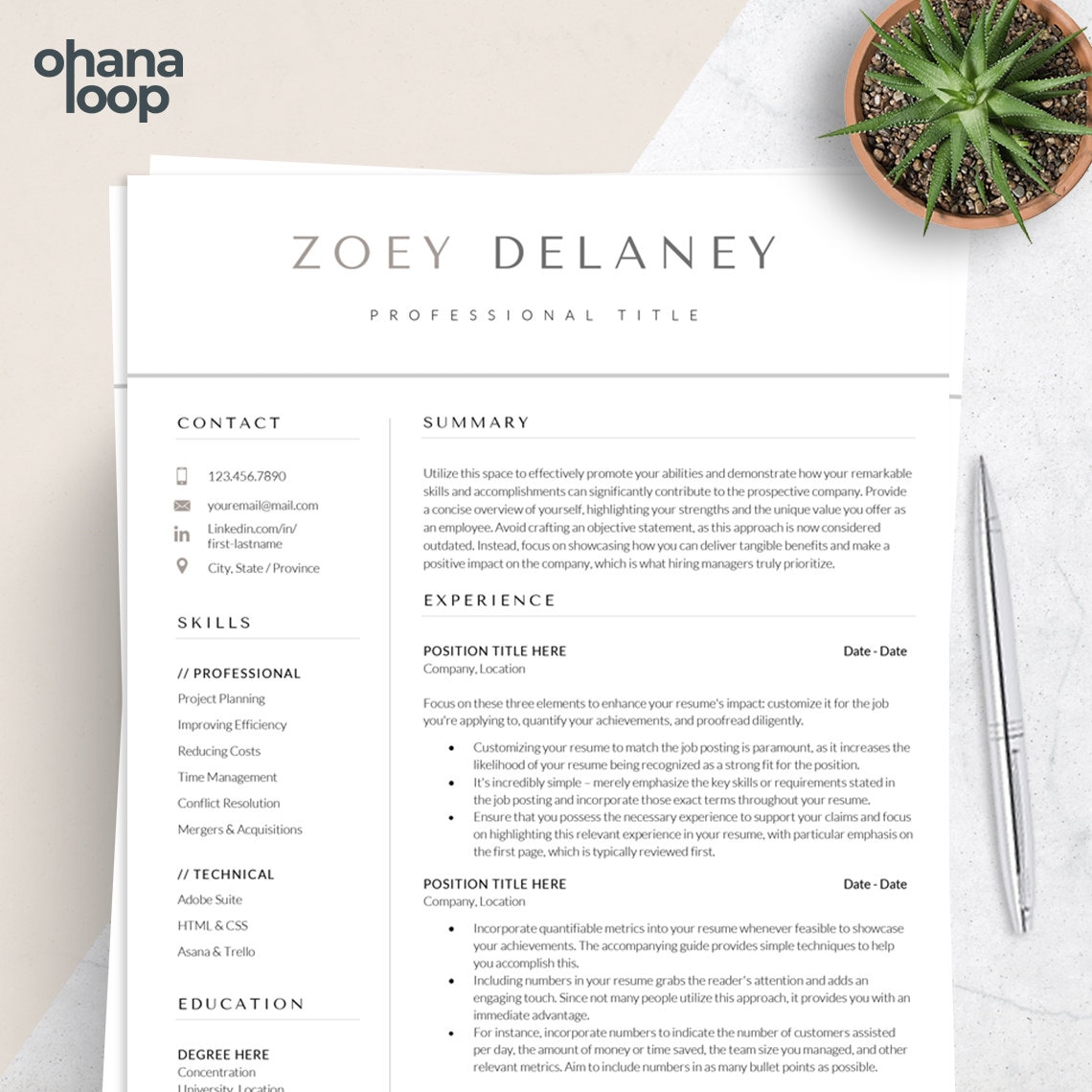 Modern Resume Template for Google Docs, Word, Apple Pages | ATS ...