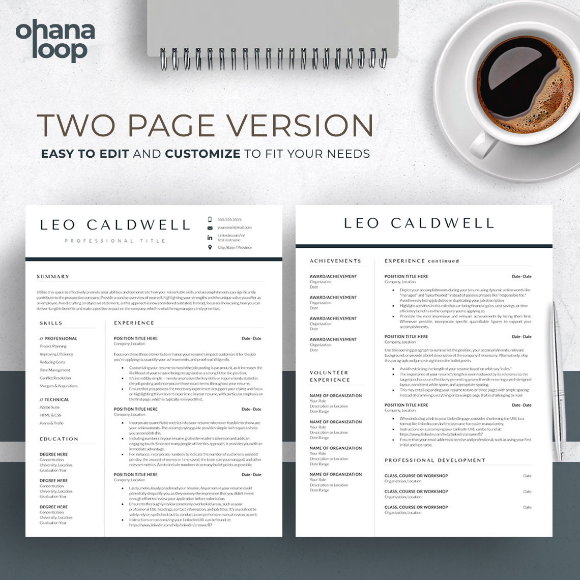 Modern CV Template | Clean Resume for Word | Minimalist Resume for Mac ...
