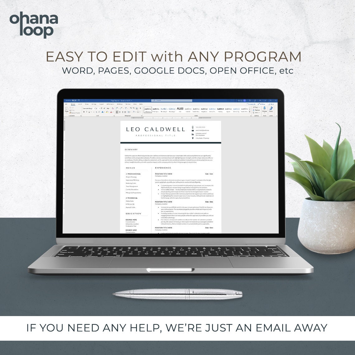 Modern CV Template | Clean Resume for Word | Minimalist Resume for Mac ...