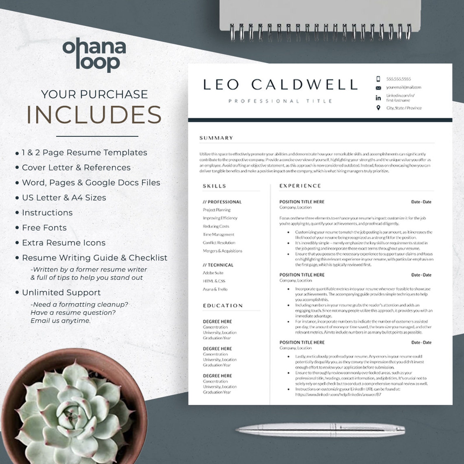 Modern CV Template | Clean Resume for Word | Minimalist Resume for Mac ...