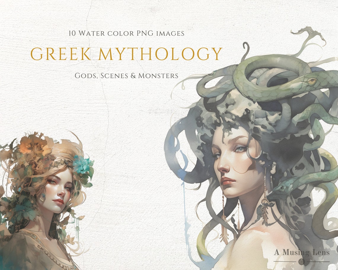 Greek Mythology Watercolor Digital Art PNG Gods - Etsy