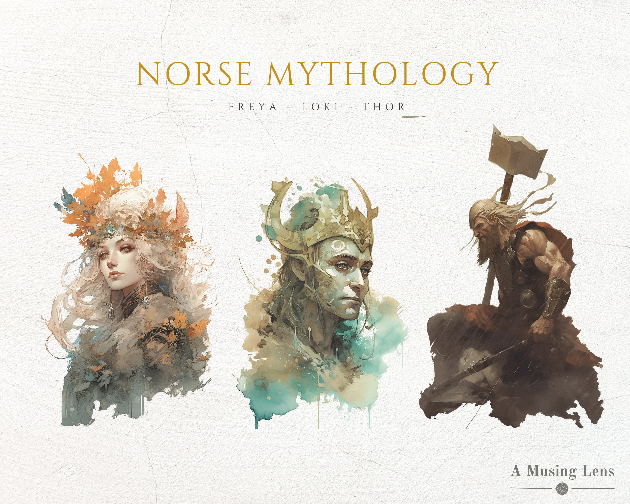 Norse Mythology Watercolor Digital Art PNG Gods, Goddesses, Celtic ...