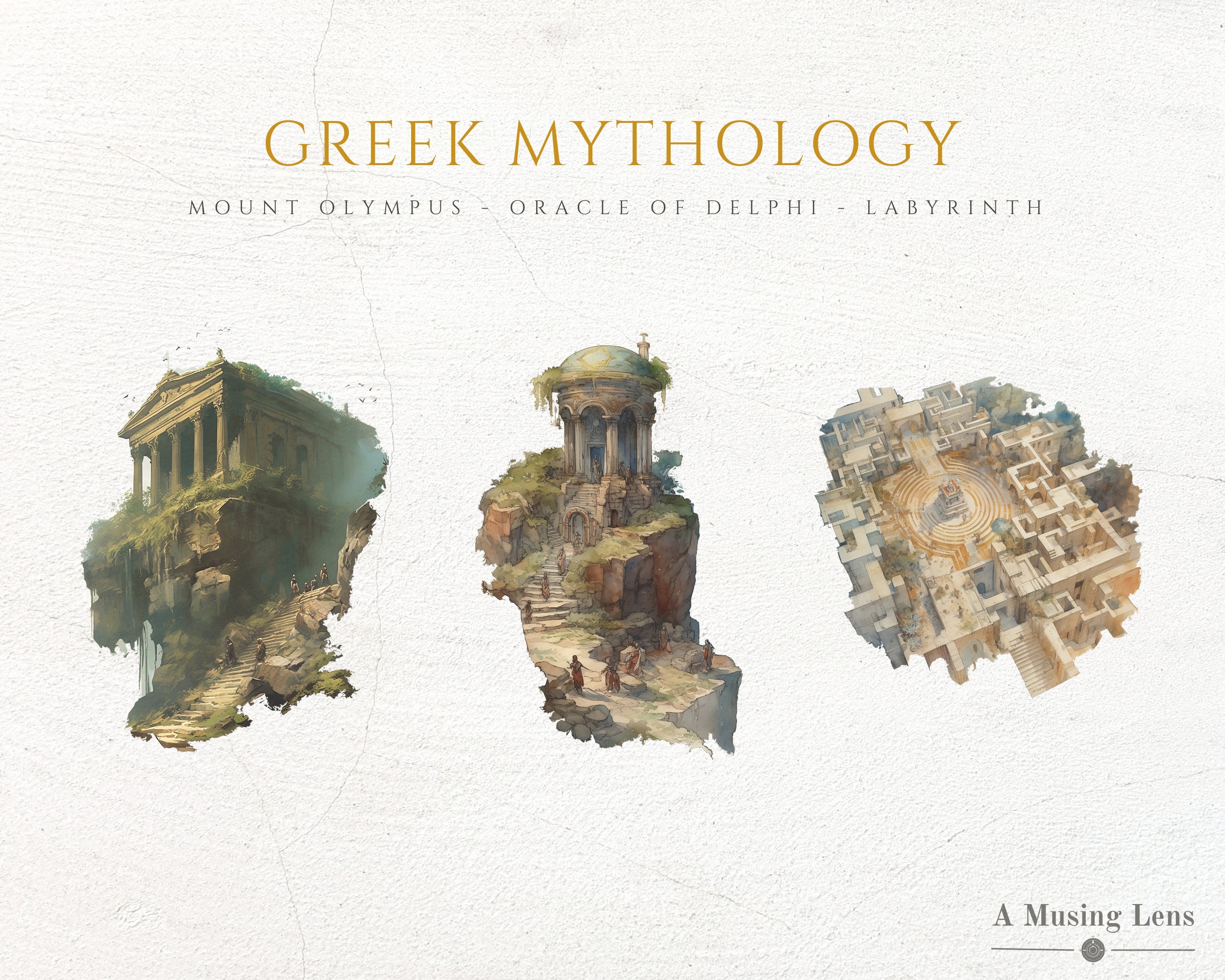 Greek Mythology Watercolor Digital Art PNG Gods - Etsy