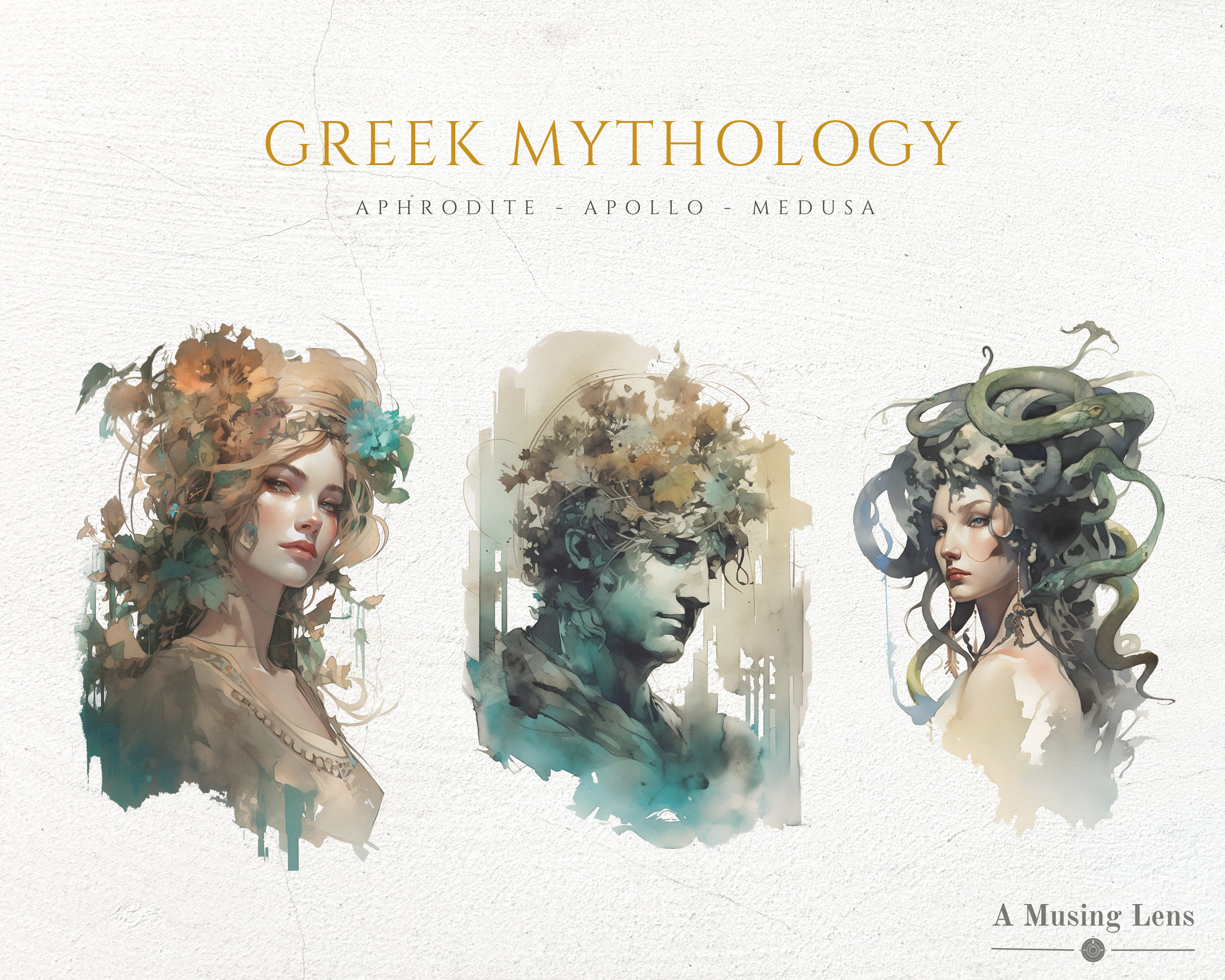 Greek Mythology - Watercolor Digital Art (PNG) - Gods, Goddesses, Myths ...