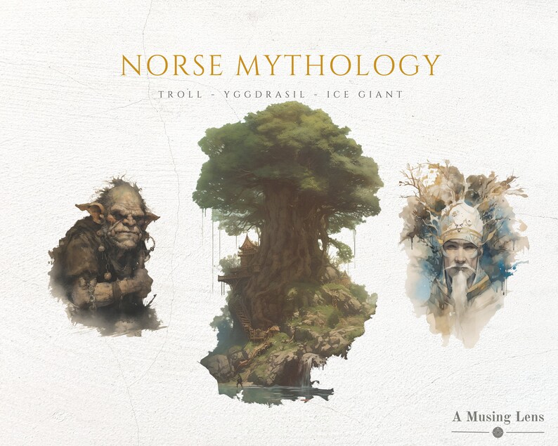 Norse Mythology Watercolor Digital Art PNG Gods, Goddesses, Celtic ...