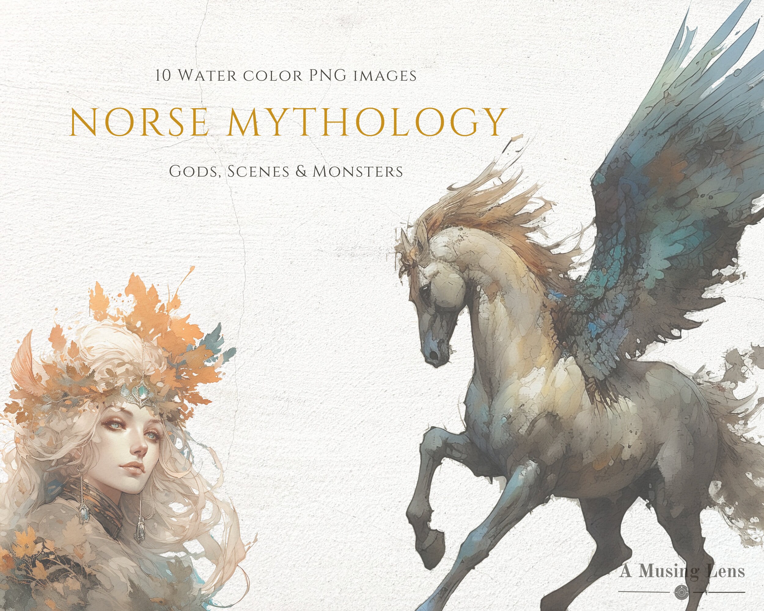 Norse Mythology Watercolor Digital Art PNG Gods, Goddesses, Celtic ...