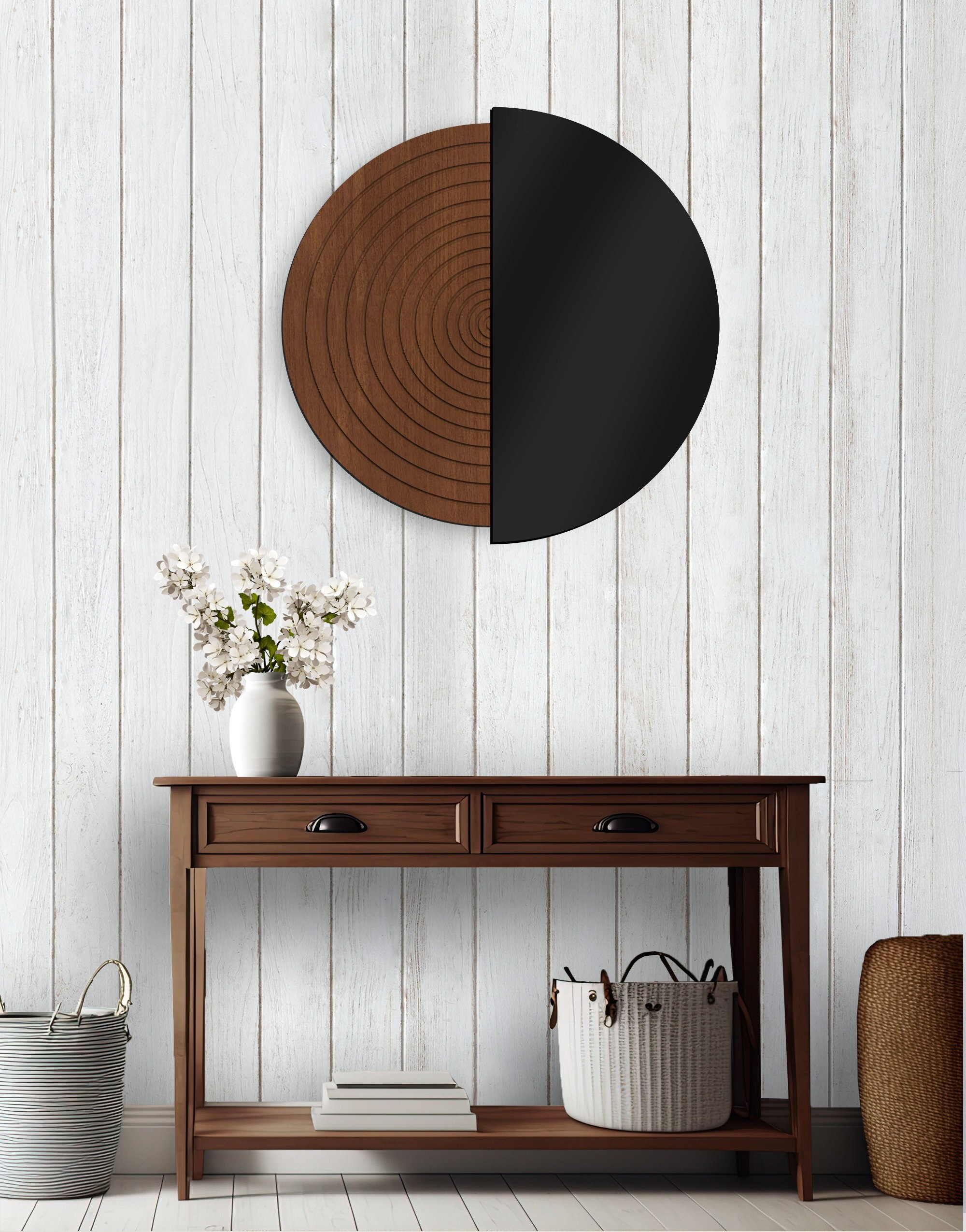 Abstract Wooden Wall Decor for Living Room and Bedroom WALNUT/BLACK ...