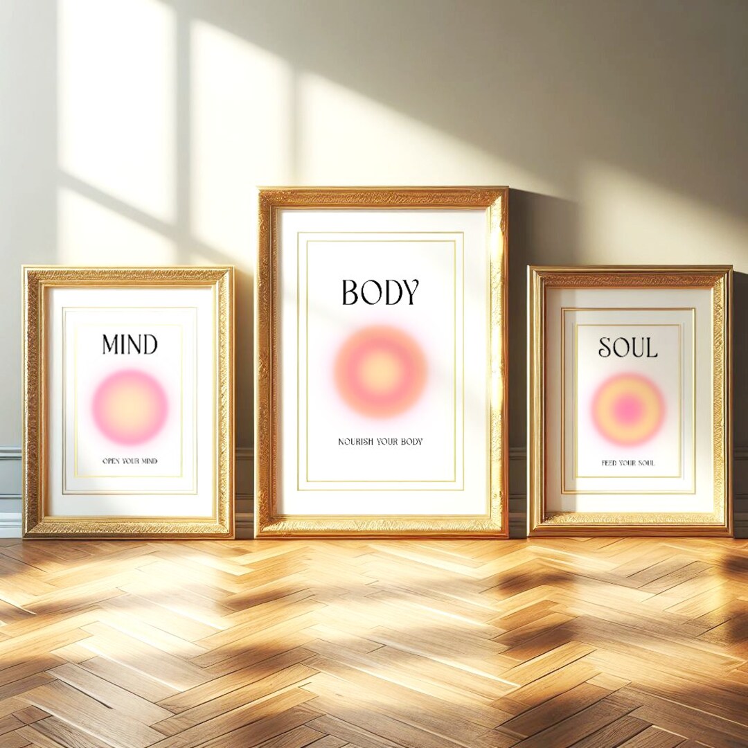 Mind Body Soul Aura Poster 3 Piece Wall Art, Aura Energy Spiritual Gradient Set of 3 Prints, Y2K ...