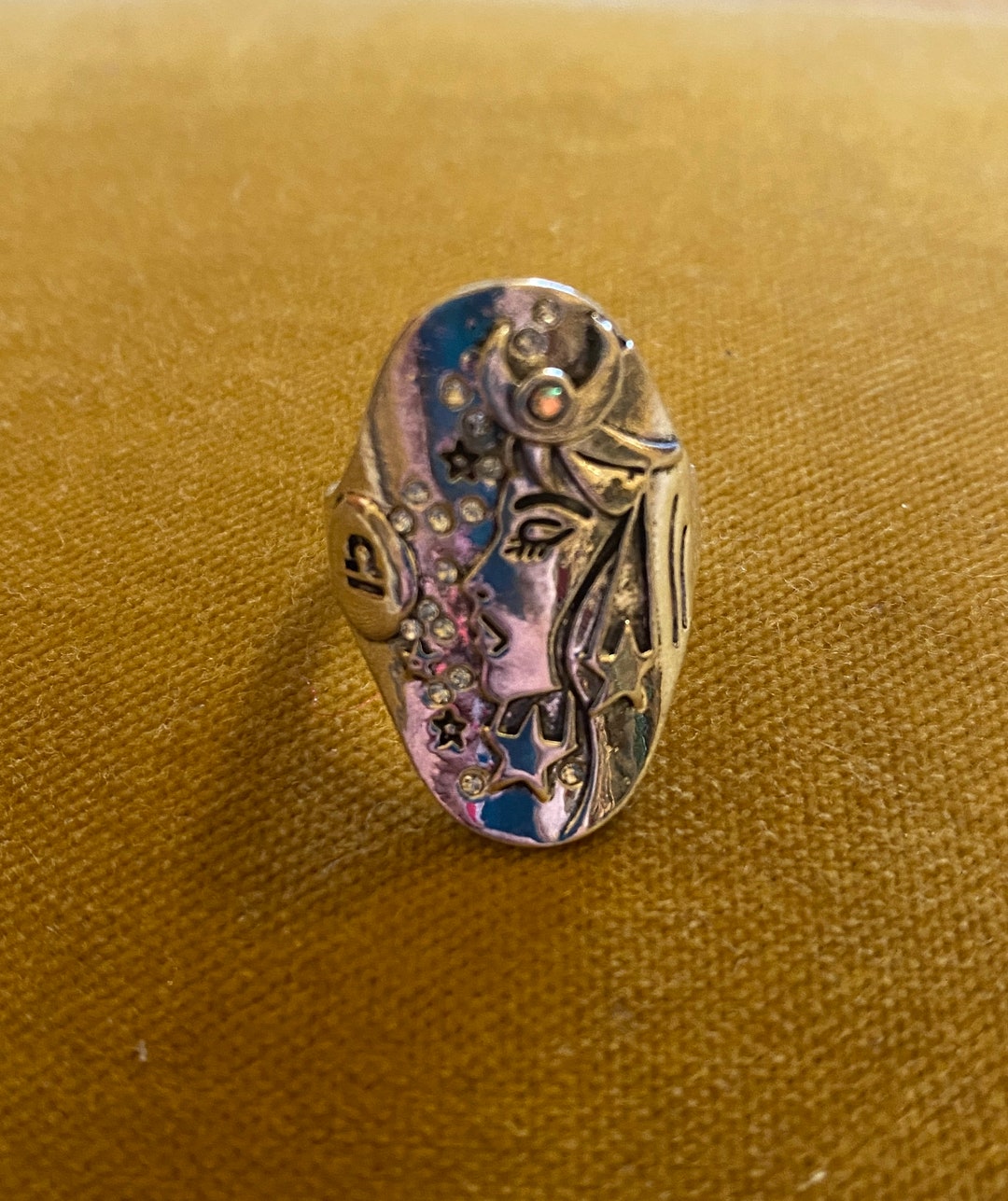 Stunning and Unusual Sterling Silver Libra Zodiac Ring With Iridescent ...