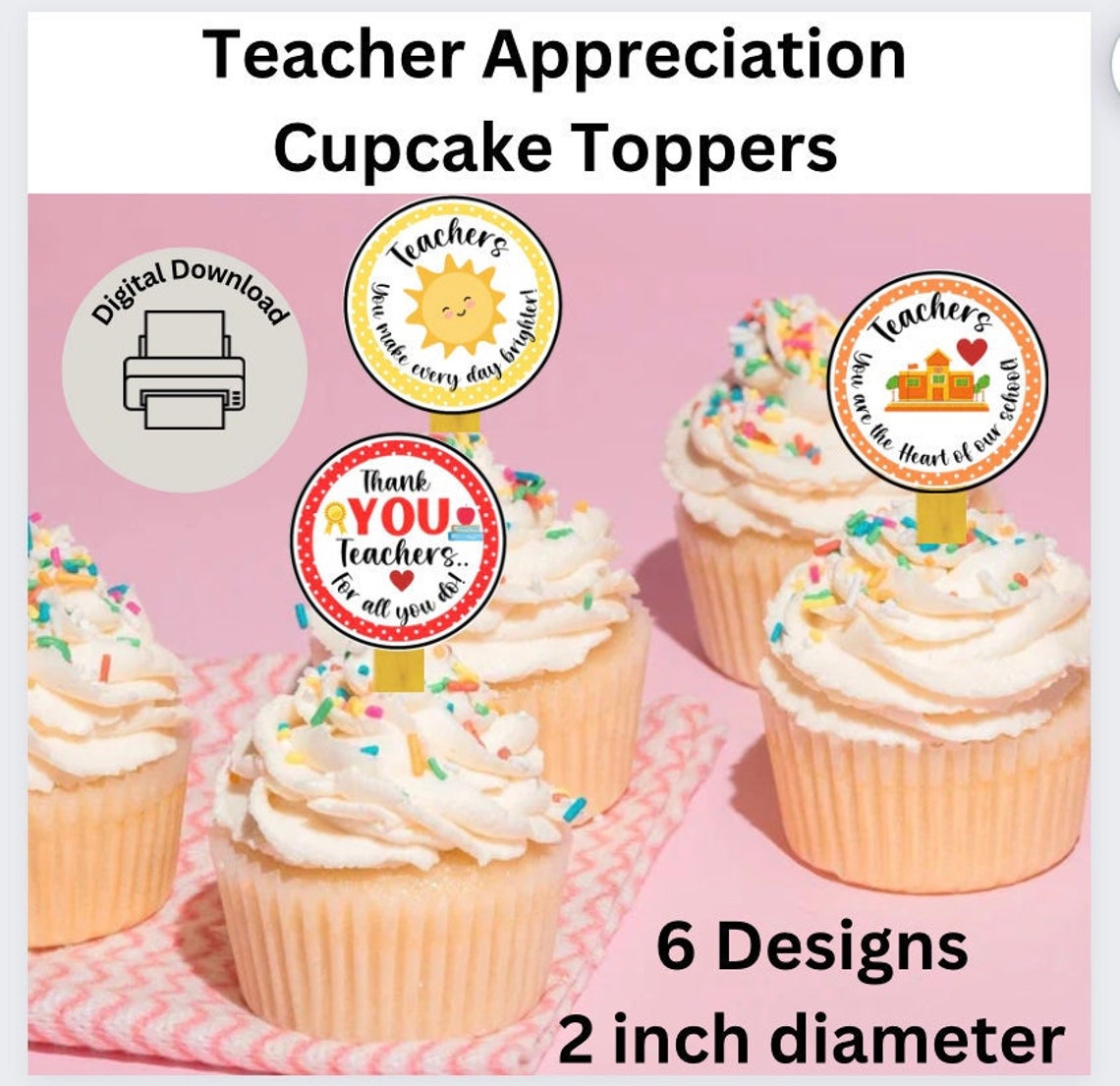 Teacher Appreciation Cupcake Toppers, Teacher Appreciation Gift ...