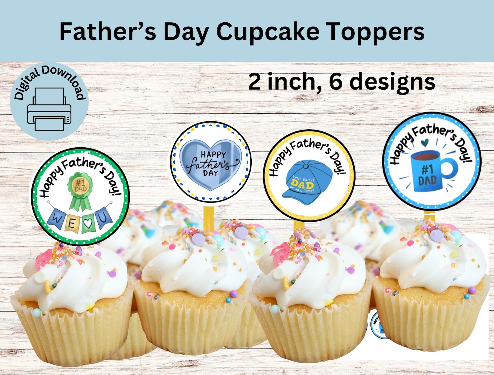 Father’s Day Cupcake Toppers, Father’s Day Gift, Printable Cupcake ...