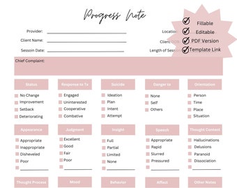Therapy Progress Note Template, Fillable & Editable Form, Counseling ...