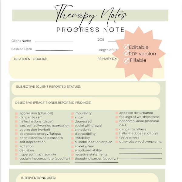 Progress Note Template - Etsy