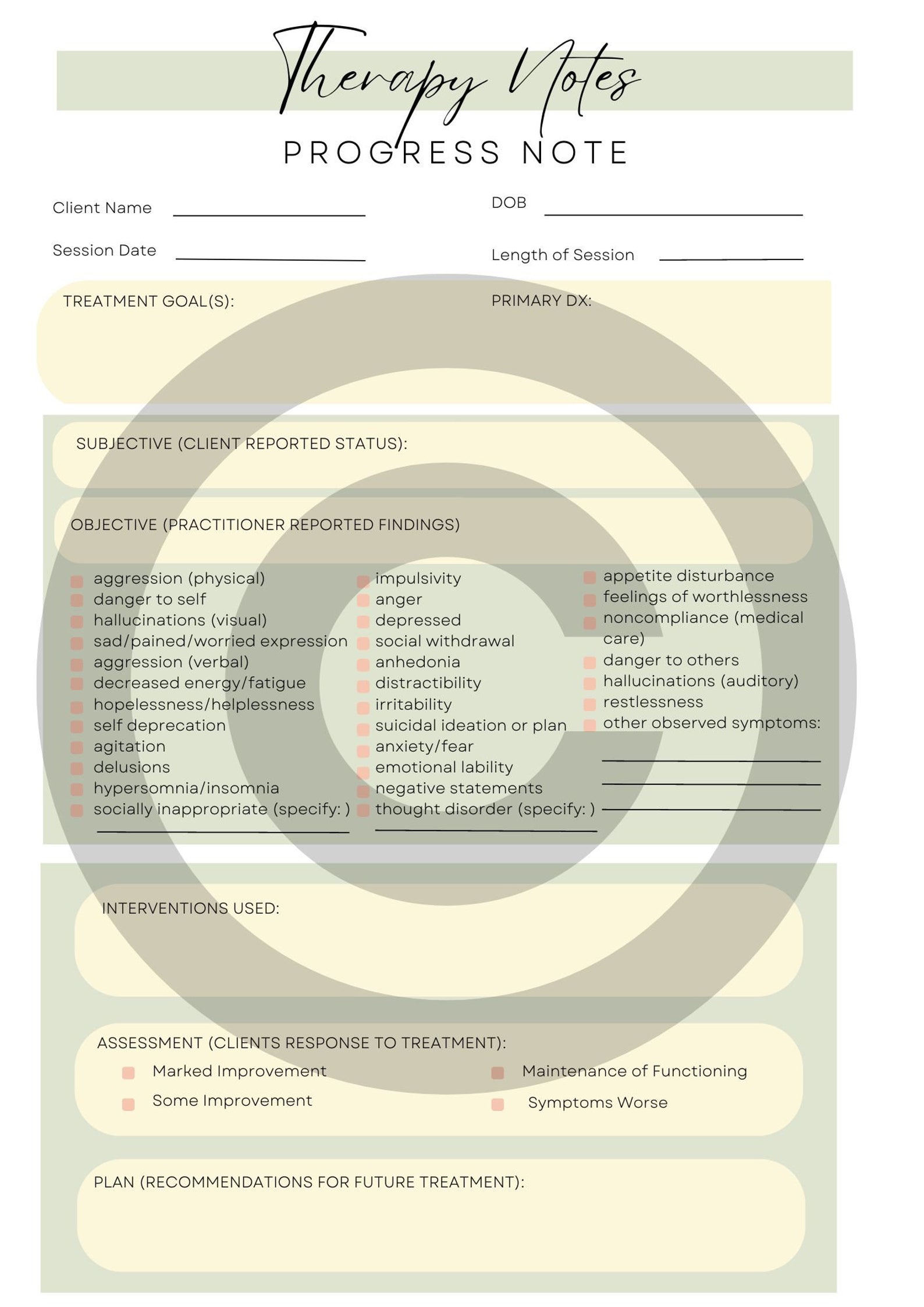 SOAP Therapy Progress Note Template - Etsy