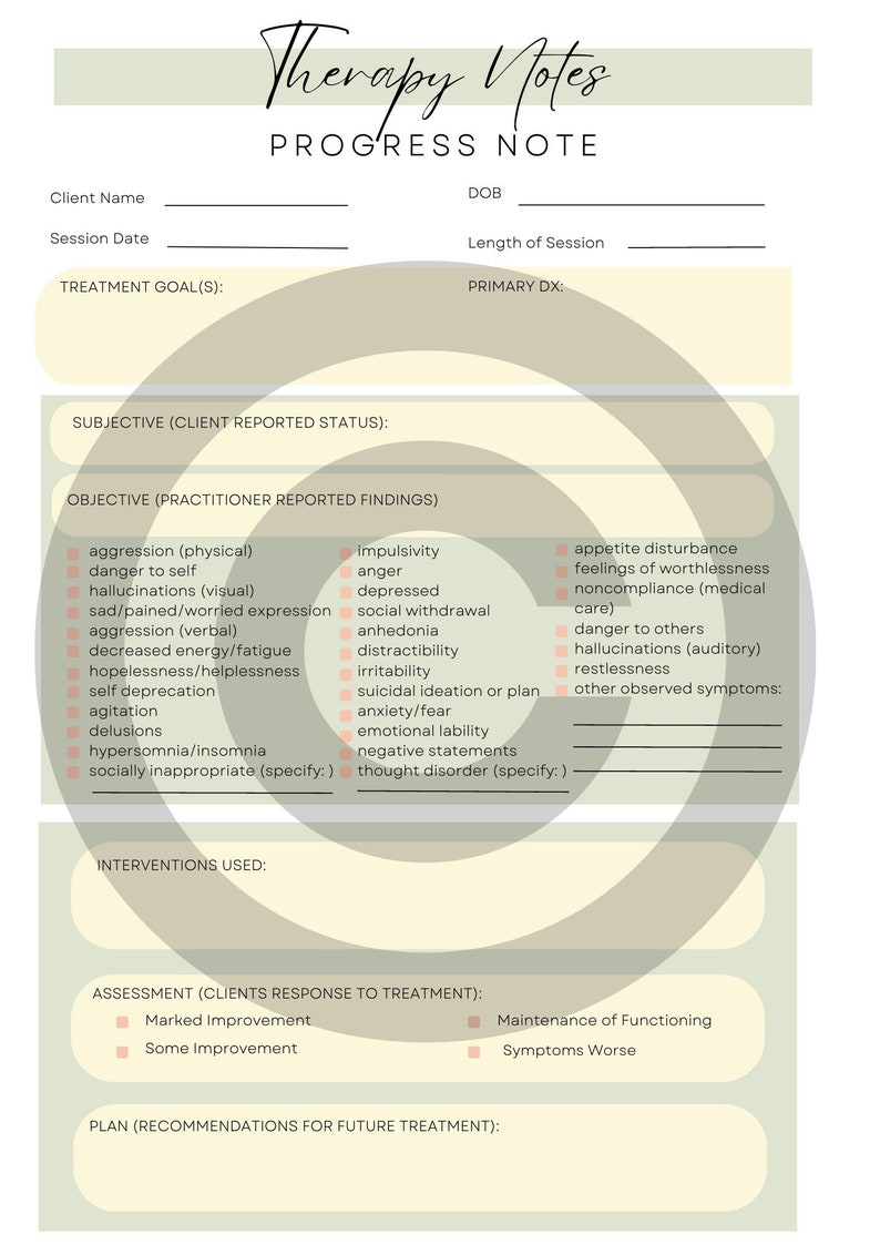 SOAP Therapy Progress Note Template - Etsy