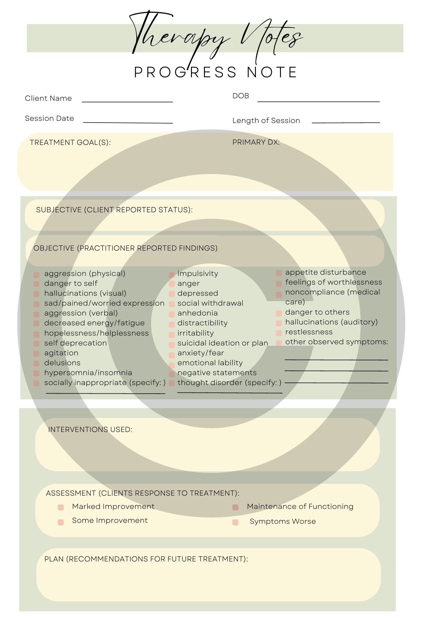 SOAP Therapy Progress Note Template - Etsy