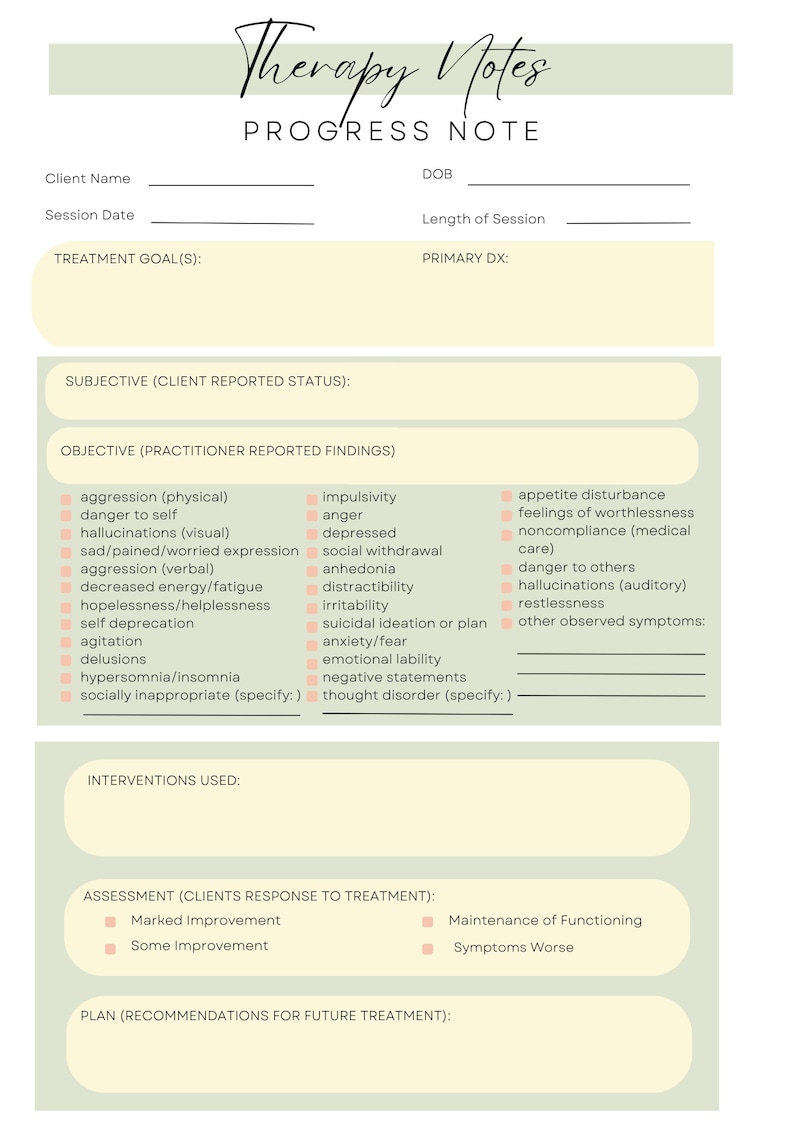 Progress Note Template Bundle - Etsy