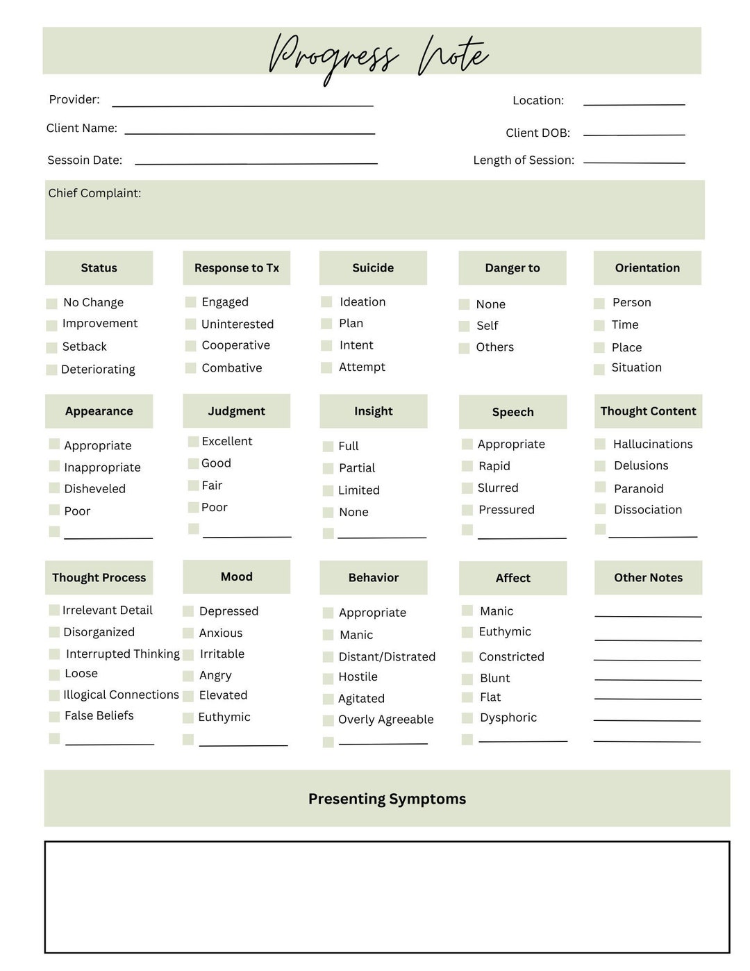 Counseling/behavioral Health Progress Note Template - Etsy