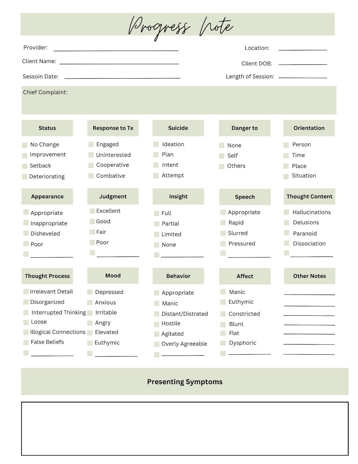 Counseling/behavioral Health Progress Note Template - Etsy
