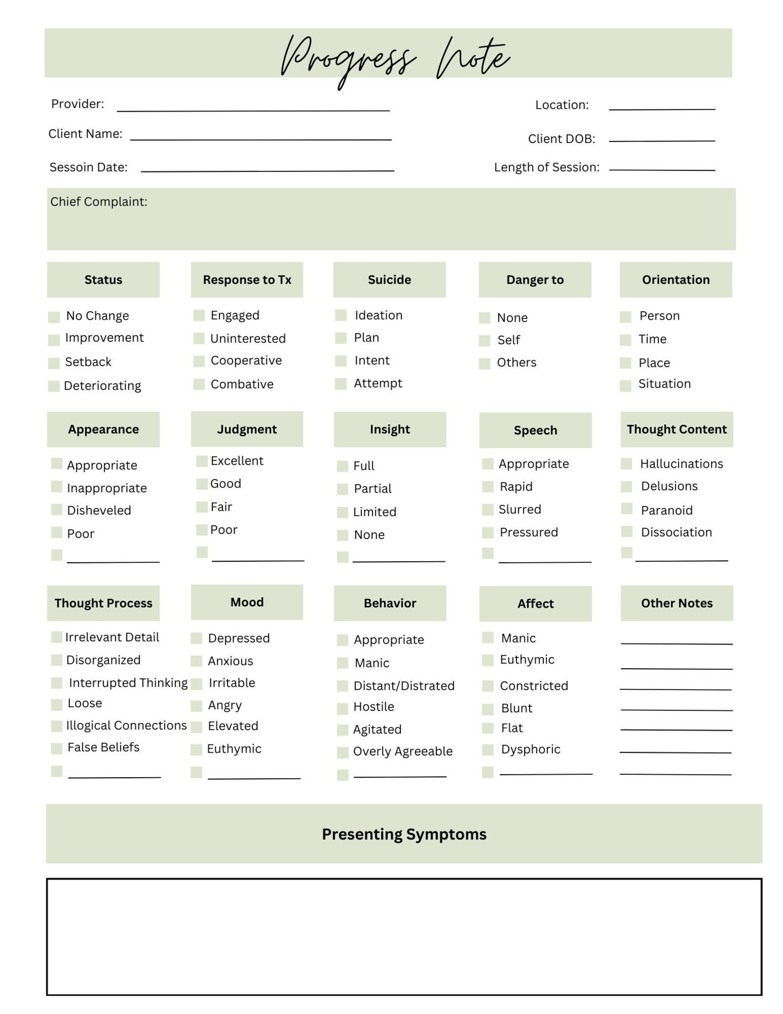 Counseling/behavioral Health Progress Note Template - Etsy