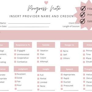 Two Page Fillable Therapy Progress Note - Etsy