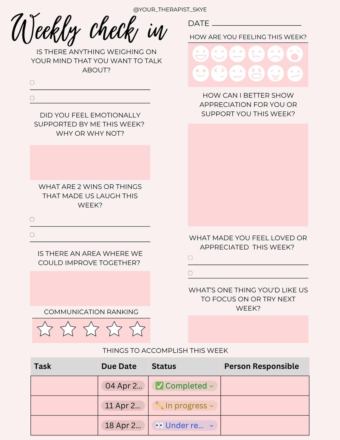 Weekly Couples Check-in Worksheet - Etsy