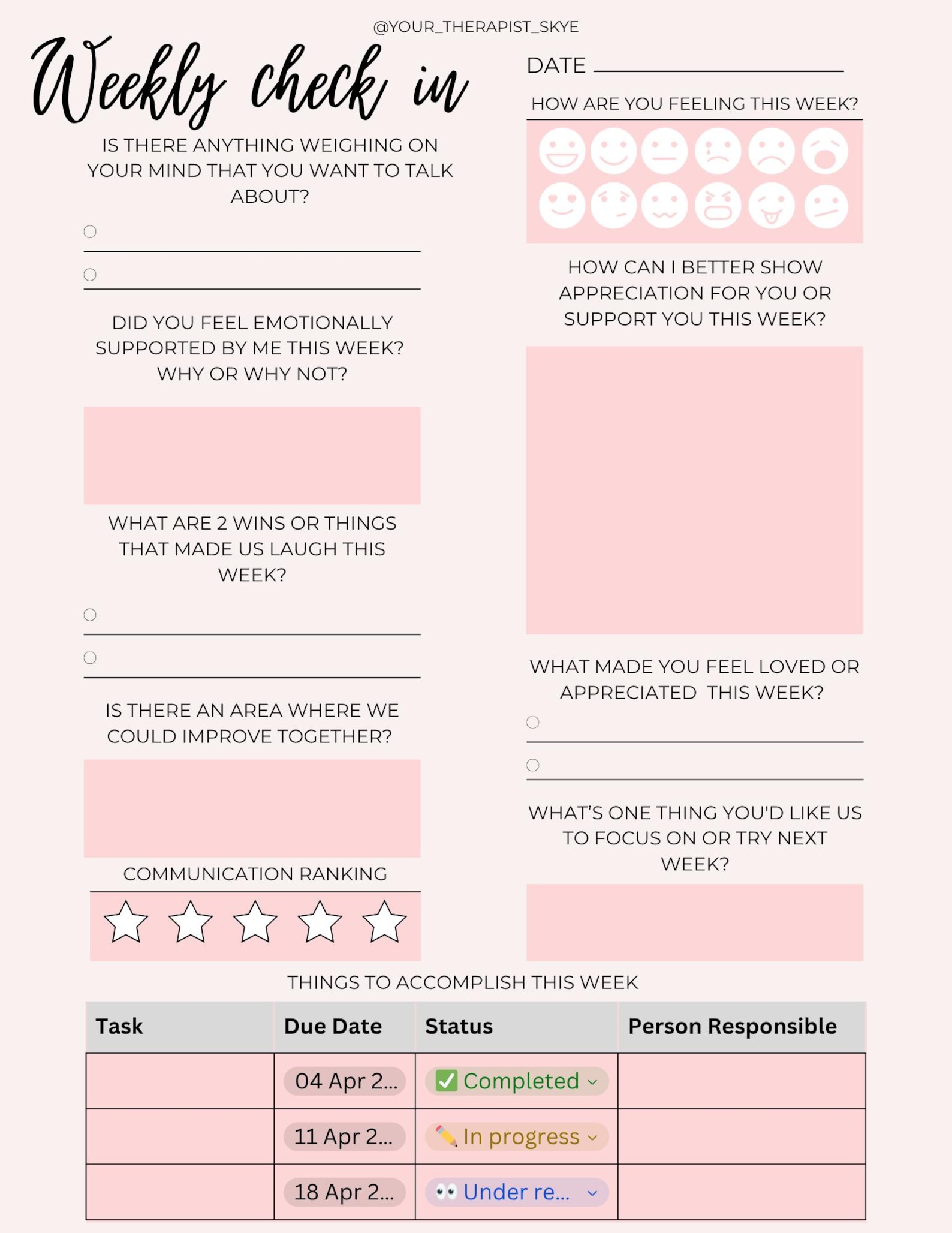 Weekly Couples Check-in Worksheet - Etsy