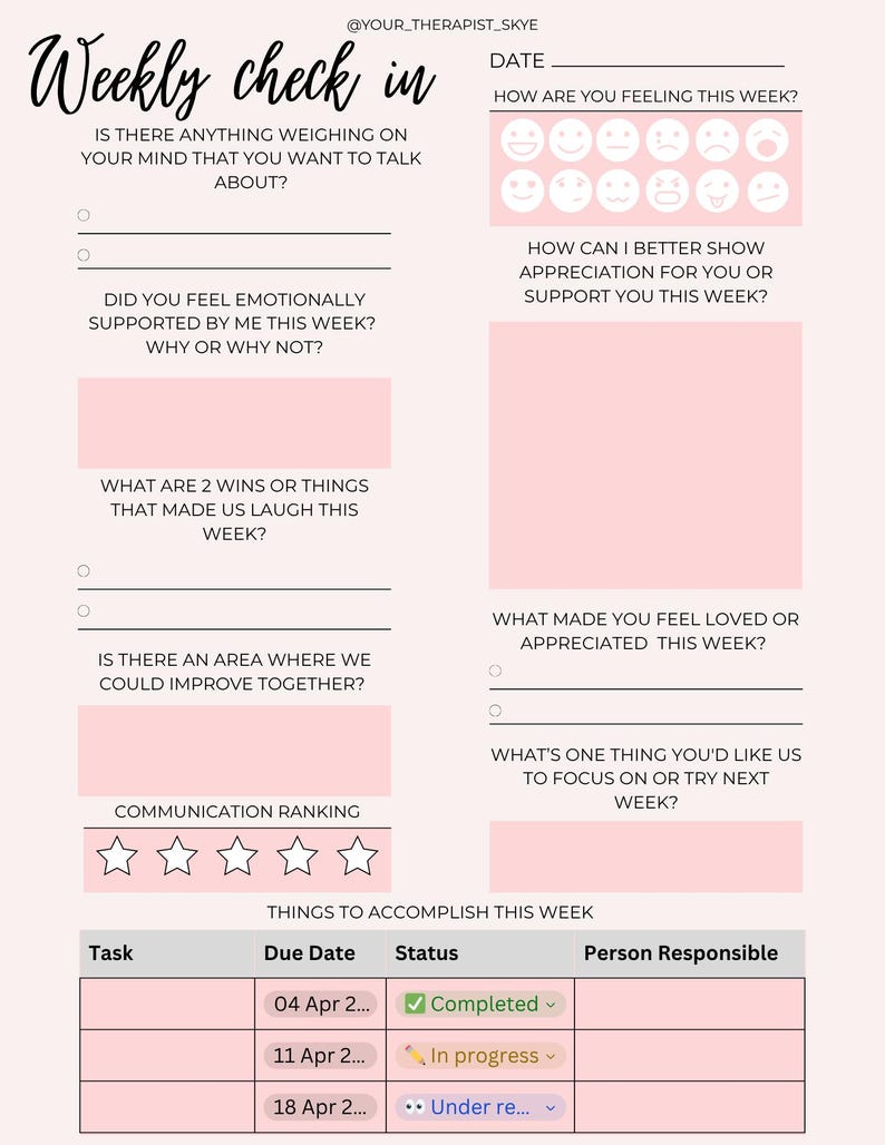 Weekly Couples Check-in Worksheet - Etsy