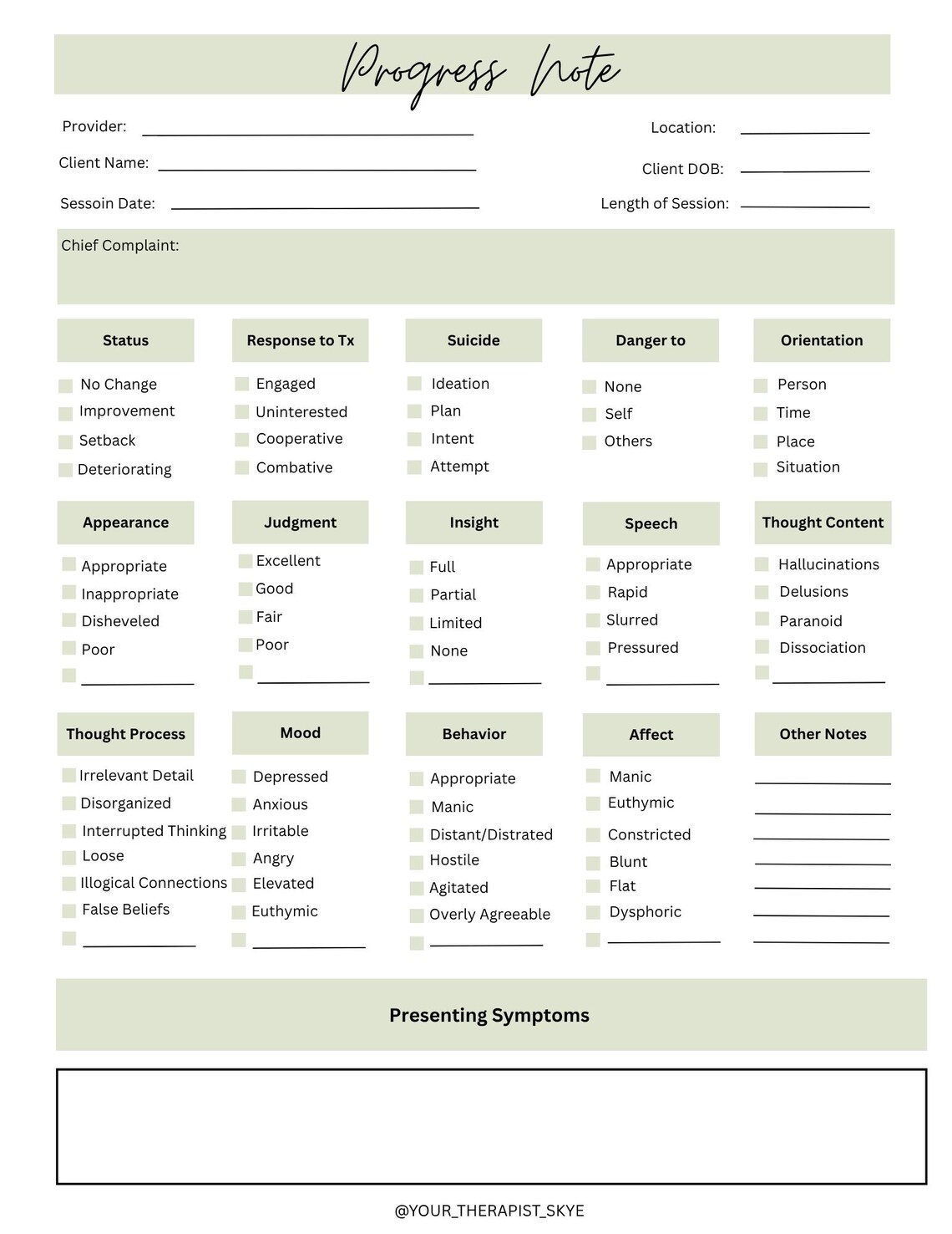 Counseling/behavioral Health Progress Note Template - Etsy