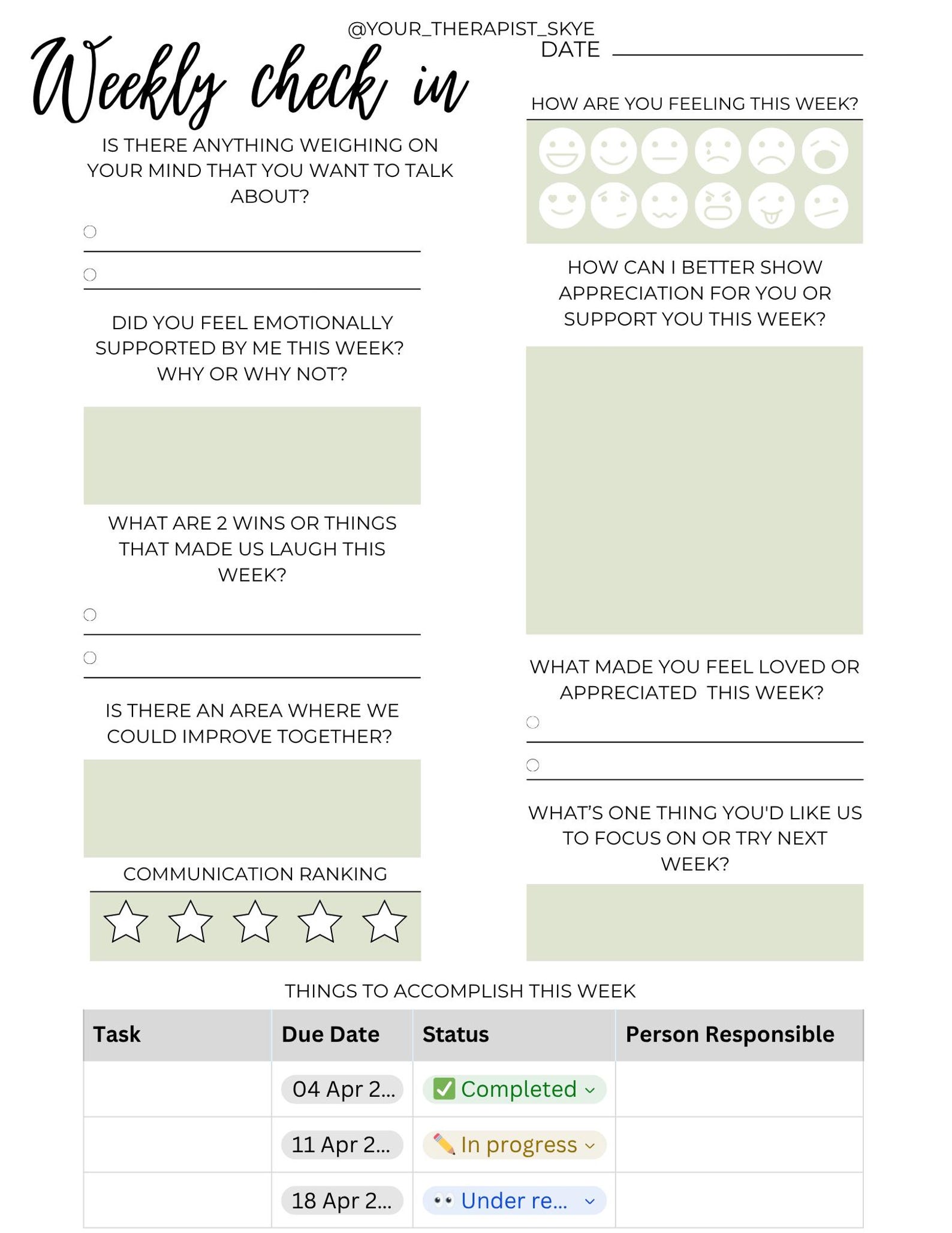 Weekly Couples Check-in Worksheet - Etsy