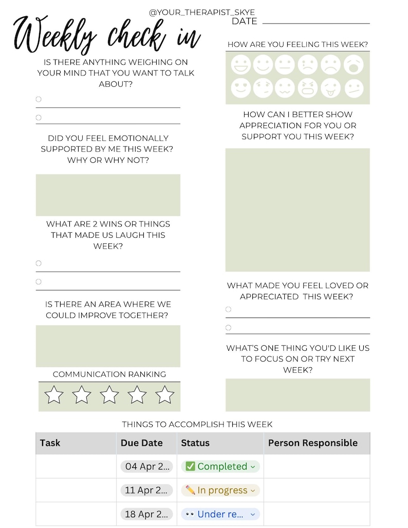 Weekly Couples Check-in Worksheet - Etsy