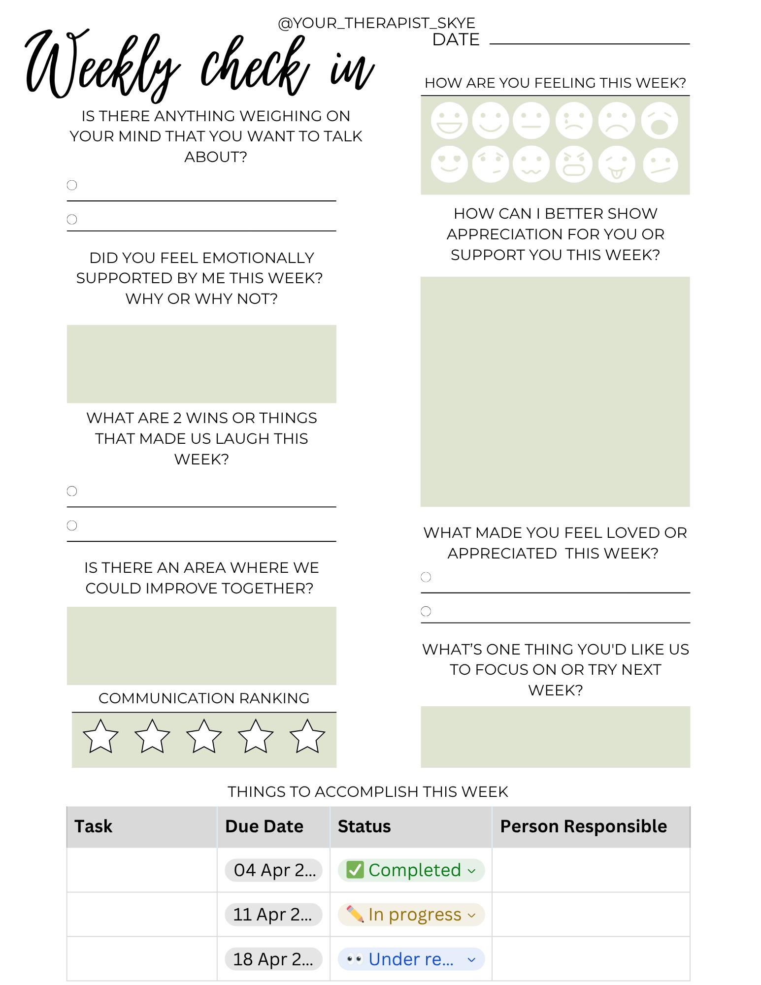 Weekly Couples Check-in Worksheet - Etsy